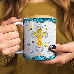 White Ceramic Coffee Mug Photo Mugs Personalized Picture Christian Custom Name Faith Birthday Gifts For Women Mom Mothers Day Novelty Tea Cup Table Desk Jewelry Style 11 and 15 Oz