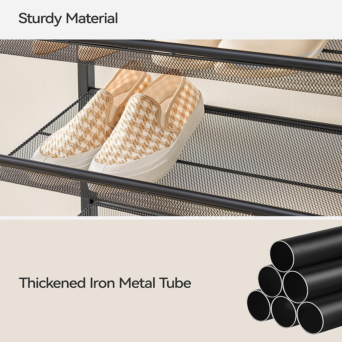 Nunsino 8 Tier Shoe Rack Organizer,Max Holds 50 Pairs,Metal Shoe Storage Shelf,4-Tier Stackable Shoes Organizer for Garage, Entryway, Black