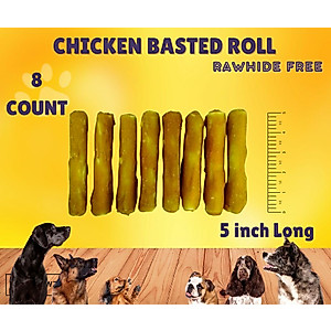 DOGCHEWZ™ Rawhide Free Basted Roll Chicken Wrapped Dog Chew Treats | Size 5 Inch (8 Count/Bag) - Gluten Free