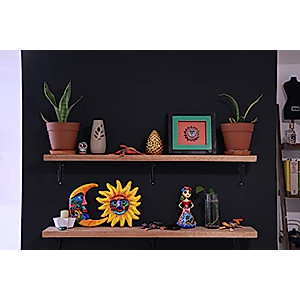 Yellow Hand Painted Authentic Mexican Sun and Moon Wall Decor, Patio Wall Decorations, Summer Wall Ceramic Decor, Moon Decor, Mexican Art for Home and Garden, Outdoor Wall Art 12 inches