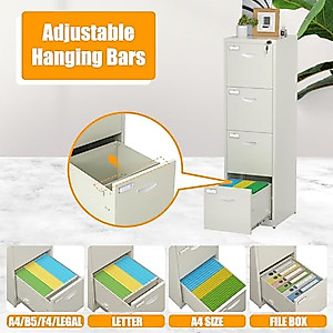 4 Drawer File Cabinet Vertical Filing Cabinets with Lock Metal File Cabinets Office Home Letter Size Steel Vertical File Cabinet for A4 Letter/Legal Size W15.7”x D18”x H53” Beige Assembly Required
