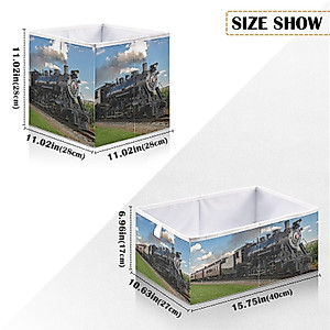 Steam Train Cube Storage Bin,Large Collapsible Organizer Storage Basket for Home Décor 11 x 11 x 11 in