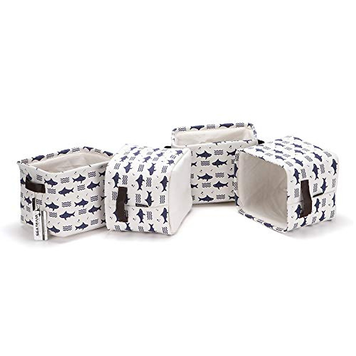 Sea Team Collapsible Square Mini Size Canvas Fabric Storage Bins Shelf Baskets Organizers for Nursery Kids Room, Set of 4 (Shark)