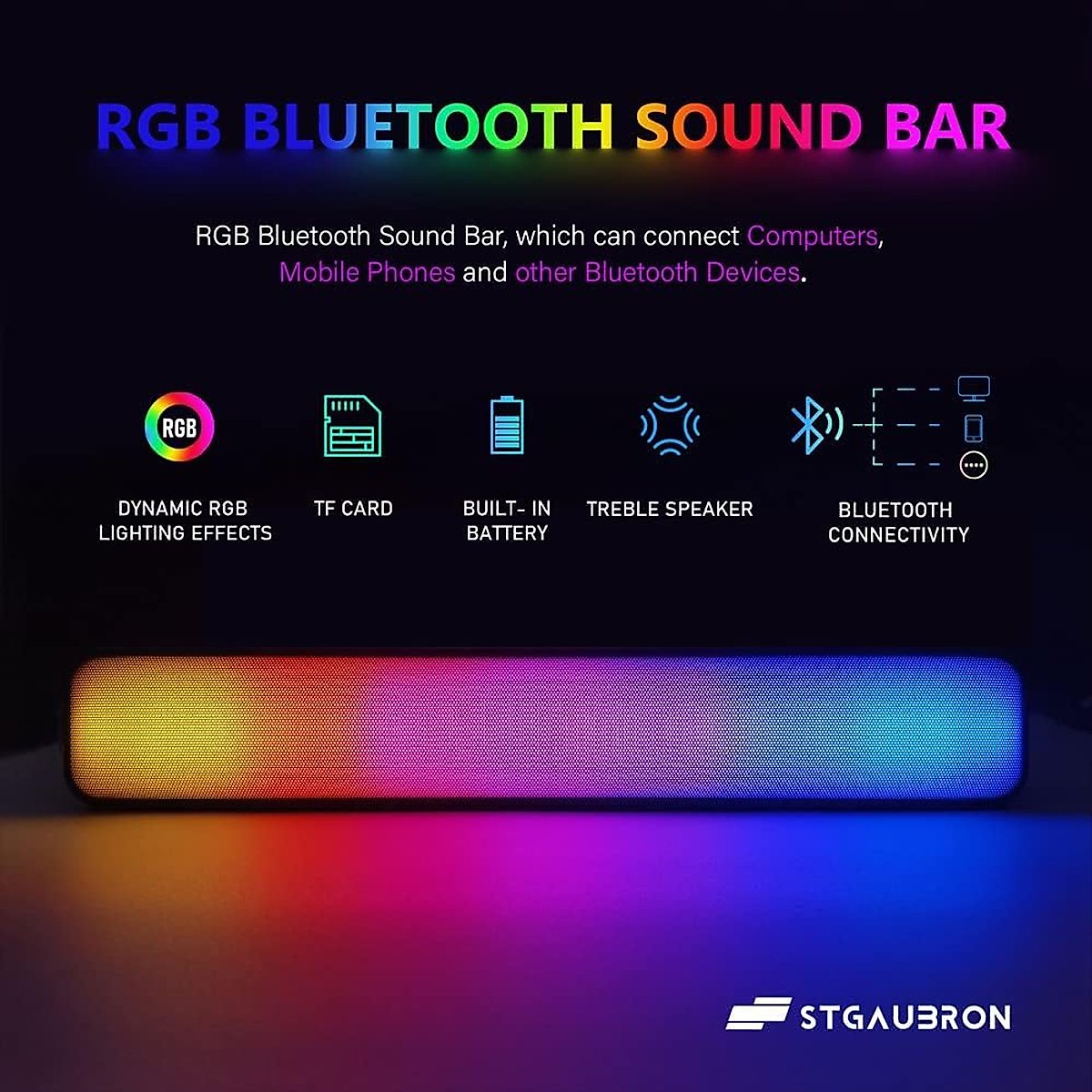STGAubron Gaming PC Computer Desktop, GTX 1660 Ti 6G GDDR6, Intel Core I7 up to 3.9 GHz, 16G RAM, 512G SSD, WiFi, BT 5.0, RGB Fan x 6, RGB Mouse Pad, RGB BT Sound Bar,Windows 10 Home,White