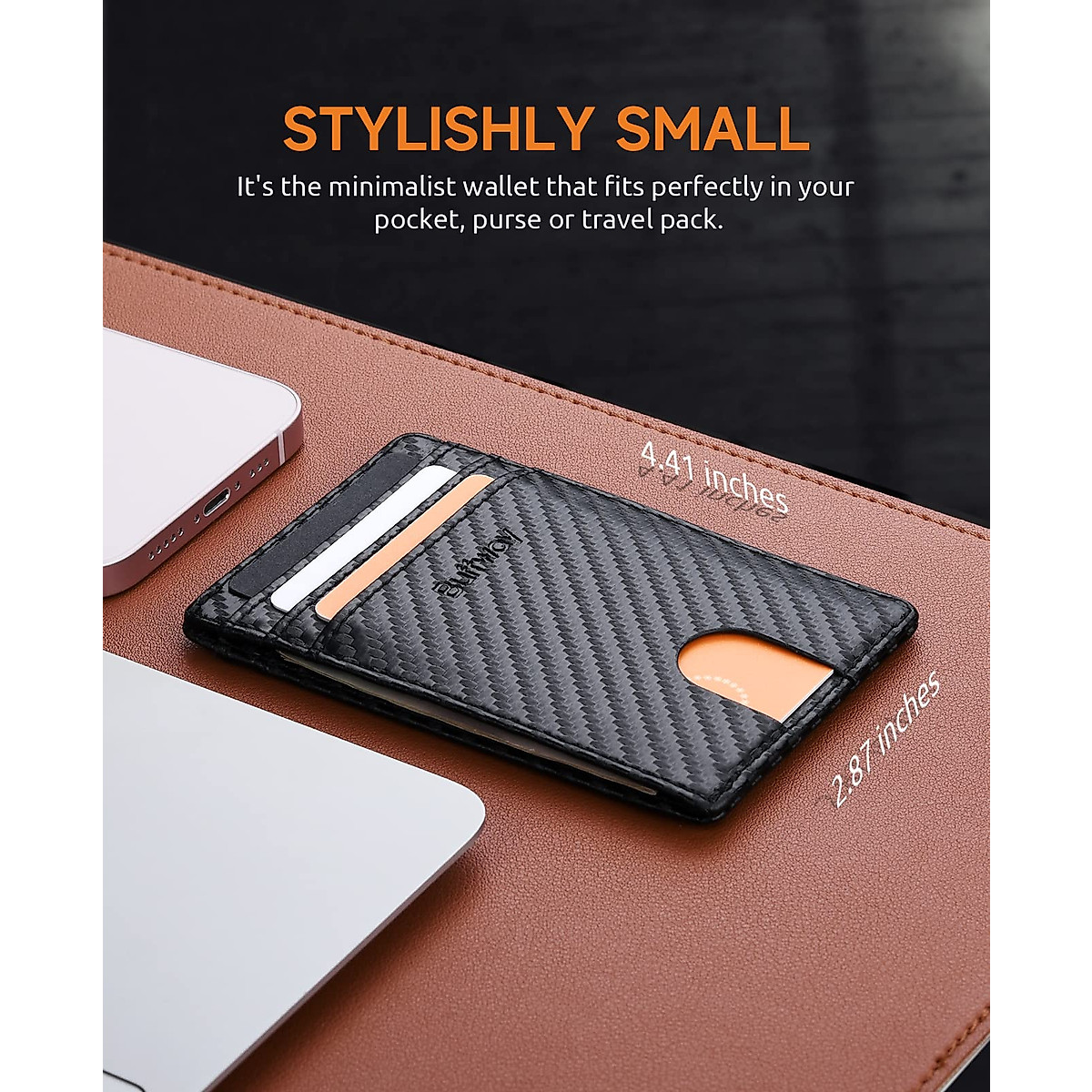 Buffway Mens Slim Wallet, Minimalist Thin Front Pocket Leather Credit Card Holder with RFID Blocking for Work Travel - Atlanta Black