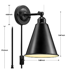 MODEBHD Swing Arm Wall Lamp Plug-in Cord Industrial Wall Sconce, Iron Black Finish,with On/Off Switch, E26/E27 Base,2pack Bedroom Wall Lights Fixtures,Bedside Reading Lamp