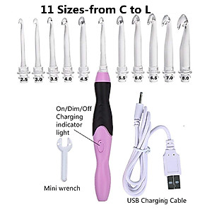 Lighted Crochet Hooks Set - 11 Sizes Light Up Crochet Hooks with Case,Rechargeable Crochet Hook with Light,2.5mm to 8mm