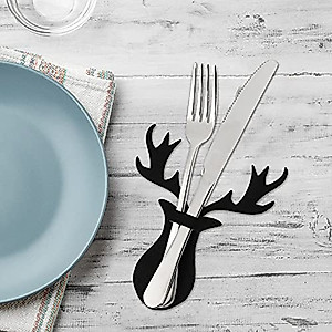 8PCS Xmas Elk Head Cutter Fork Bag Christmas Tableware Cover Decoration Decor for Celebration Party
