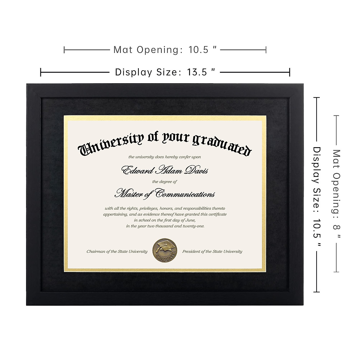 upsimples 11x14 Diploma Frame Certificate Degree Document Frame with High Definition Glass, 8.5 x 11 with Mat for Wall and Tabletop, Black, 2 Pack