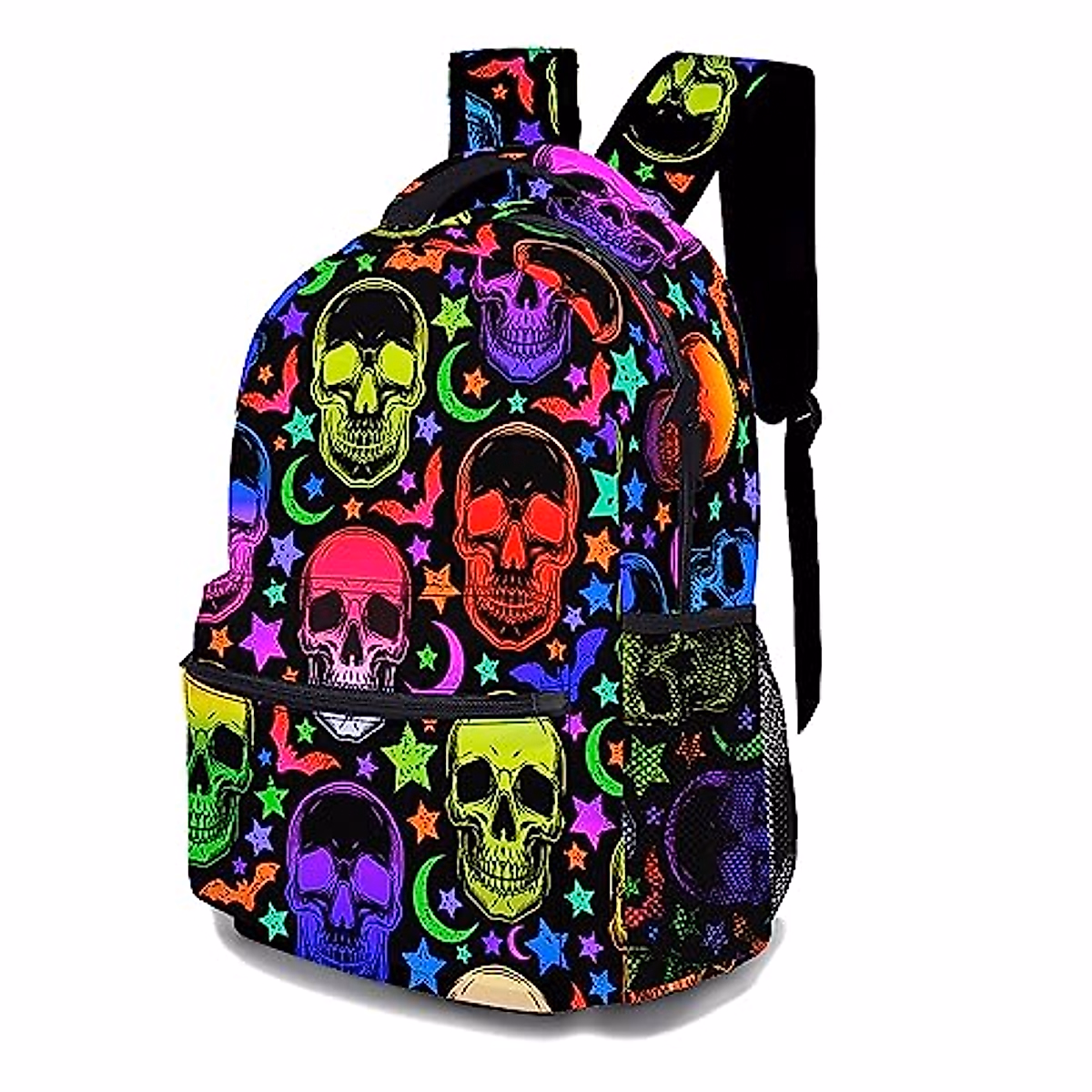 oallpu Colorful Skull Backpack, Stylish Shoulders Backpack Lightweight Durable Skull Daypack Cool Laptop Bag, 17inch Classic Backpack (Colorful Skull)