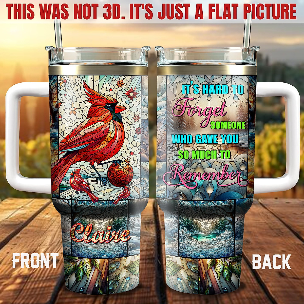 WAZONE Personalized Cardinal Birds 40oz Tumbler with Handle and Straw Lid Stainless Steel Insulated Cup Tumblers Its Hard To Forget Someone Who Gave You So Much To Remember Sympathy Gift