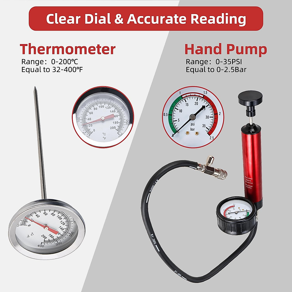 BTSHUB 14 pcs Radiator Pump Pressure Tester Tool Kit Vacuum Pressure Cooling System Tester