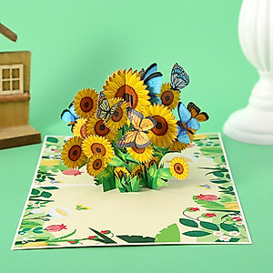 yaartz Butterfly and Sunflower Pop up Card for Wife Daughter Sister Mother Grandmother Granddaughter, Birthday Anniversary Thank You Get Well Thinking of You,Card with Envelope and Blank Note Tag