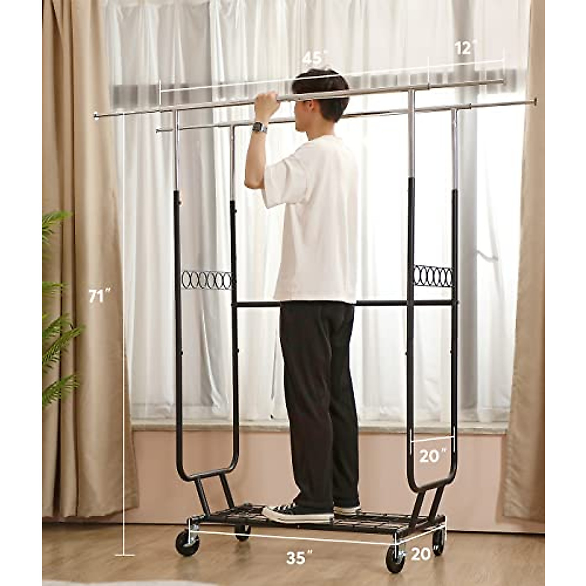 LIFEFAIR Clothes Rack Heavy Duty Clothing Rack Commercial Grade Garment Rack for Hanging Clothes, with 450 LBS Capacity Double Clothing Rack on Wheels, 71" x 20" x 69"