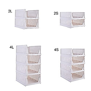 VANCORE Stackable Shelf Baskets Organizer Folding Wardrobe Closet Organizers, Pull Out Drawer Organizer Containers Storage Bin for Home Office Bedroom Laundry Room, Large x 4