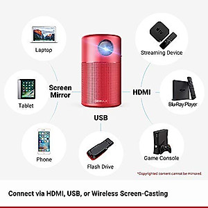 Anker Nebula Capsule Smart Wi-Fi Mini Projector，Red, 100 ANSI Lumen Portable Projector，with Capsule Series Adjustable Tripod Stand