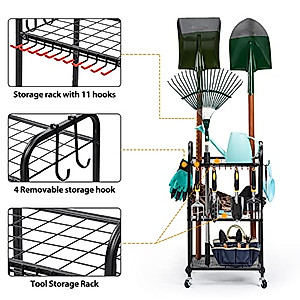 Uboway Garden Tool Organizer for Garage: Yard Tool Racks with Wheels, Corner Tool Rack for Shed/Lawn to Hold Garden Tools, Easy to Assemble, Black