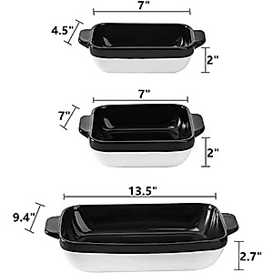 DEAYOU Casserole Baking Dish, 3-Pack Bakeware Set, Ceramic Lasagna Pan, Rectangular Stoneware Baking Pan Set for Oven, Cooking, Cake Dinner, Daily Use, Black and White