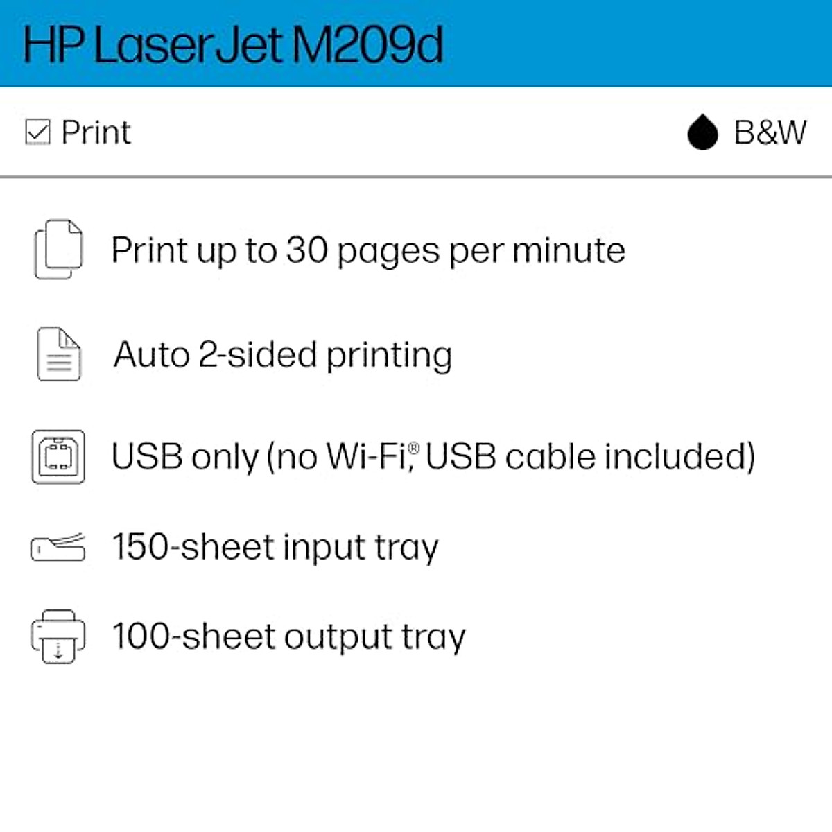 HP LaserJet M209d Laser Printer, Black and White, Automatic Duplex, USB Connection Only (Cable Included), Ideal in Home Office (8J9L0F)