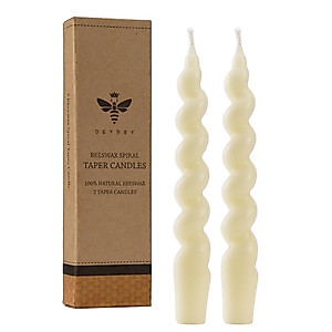 DEYBBY White Beeswax Spiral Candle, 7 inch 2 Pack Twisted Pure Beeswax Candles for Home Meditation Dinner Decor