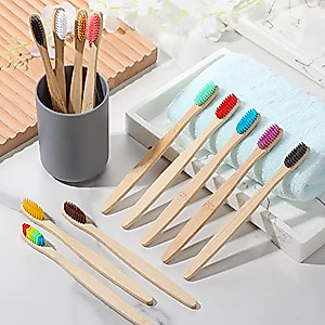 Sieral 120 Pcs Bamboo Toothbrushes Soft Bristle Toothbrush Travel Wooden 7 Inch Manual for Kids Teens Adults Home Travel, Individually Wrapped, 12 Color, Blue,green,purple,white