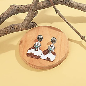 CHISOONBANNER Western Earrings for Women Earrings Set Boho Vintage Handmade Bohemian Turquoise Cow Print Leather Wood Teardrop Dangle for Women 4/6/9pairs