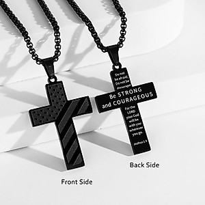 HattiDoris American Flag Cross Necklace for Men Stainless Steel Box Chain 22+2 inch Inspirational Bible Verse Cross Pendant Patriotic Jewelry Personalized Christian Gift for Men(B-Be Strong)
