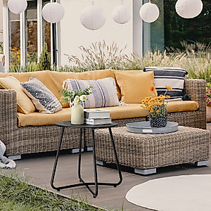 danpinera Outdoor Side Tables with Flower Cut Outs, Weather Resistant Steel Patio Side Table, Small Round Outdoor End Table Metal Side Table for Patio Yard Balcony Garden Black