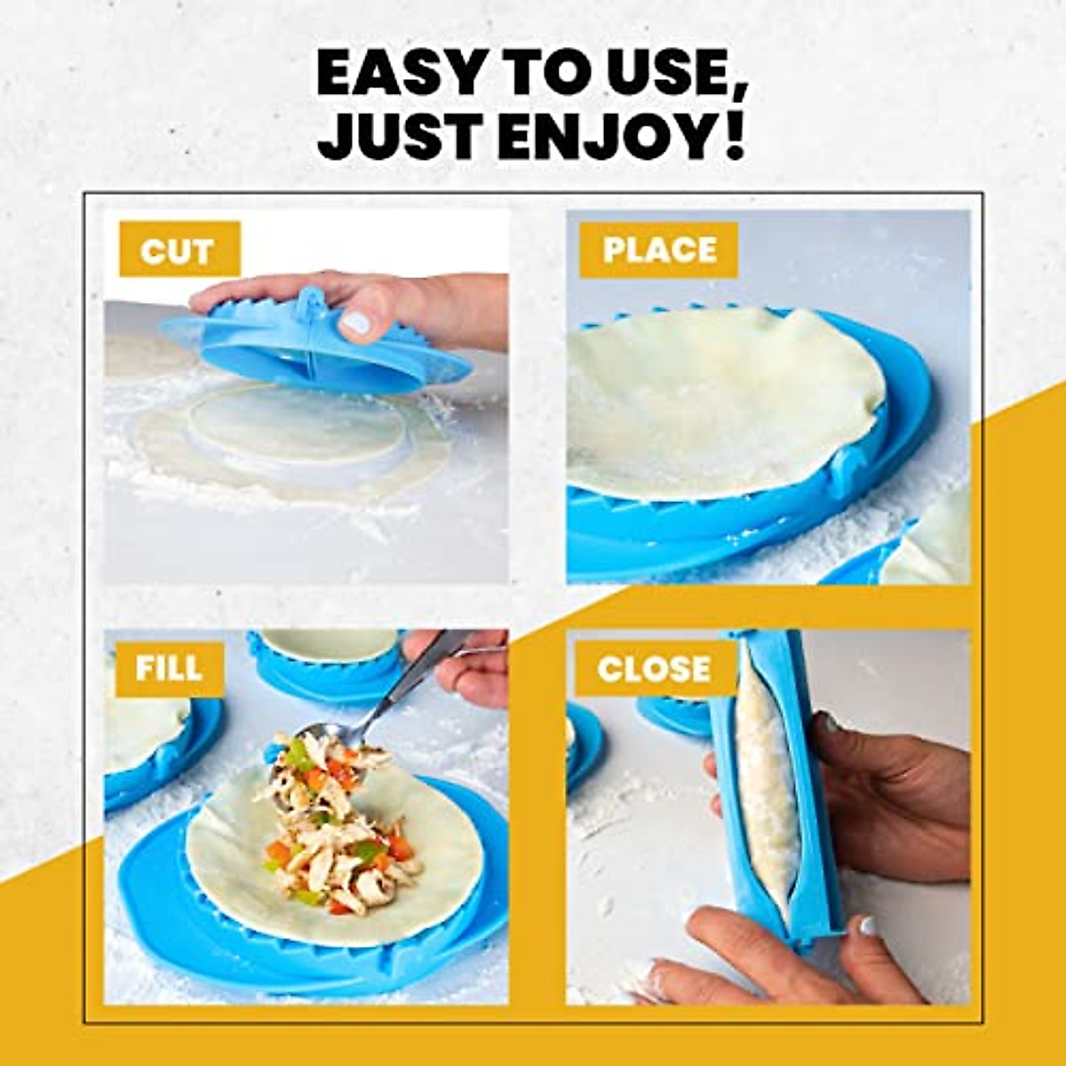 Machika Empanada Maker Press | Empanada Maker With Crimped Edges | Food Safe Empanada Dough Press | Set of 4 Sizes Included 3” | 4” | 5”| 6'' |