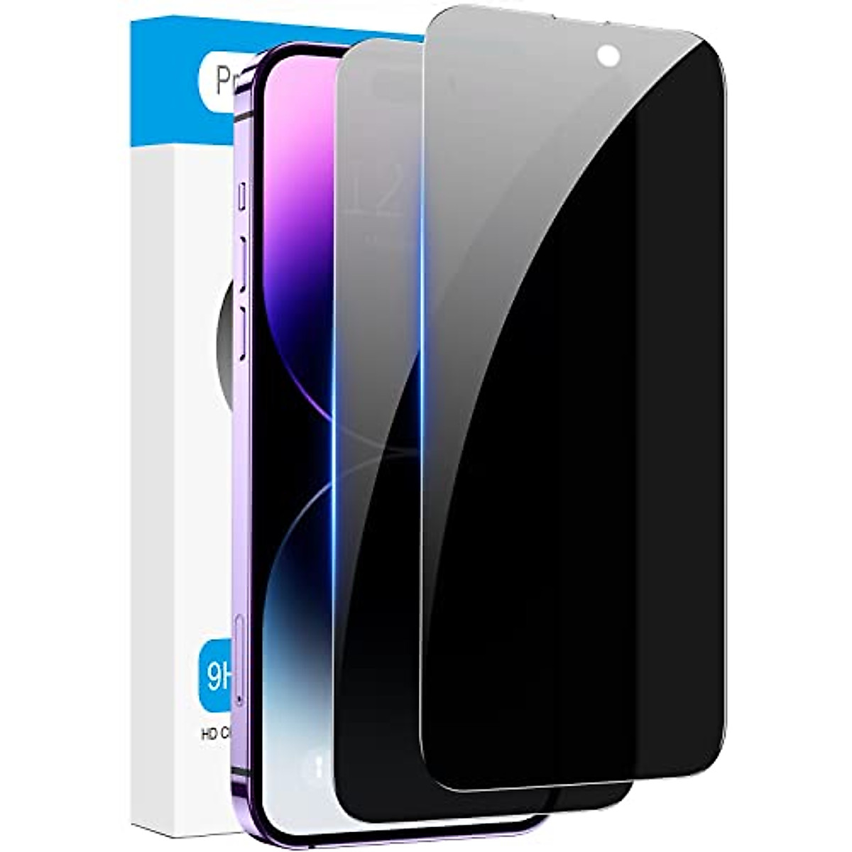 Fotbor Privacy Screen Protector, [2 Pack] Anti Spy Private Full Coverage, Shockproof Anti-Scratch 9H Tempered Glass for iPhone 14 Pro 6.1 Inch