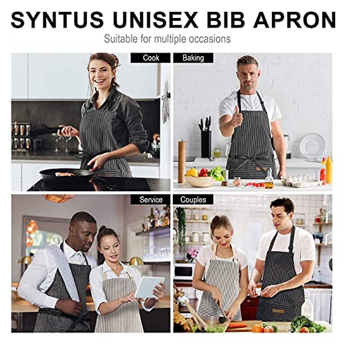 Yiclick [2 Pack] Chef Cooking Kitchen Apron with Pockets for Women Men, Waterproof Adjustable Cotton Bib Apron For Baking Garden BBQ Mothers Day Kitchen Gifts (Black&White)