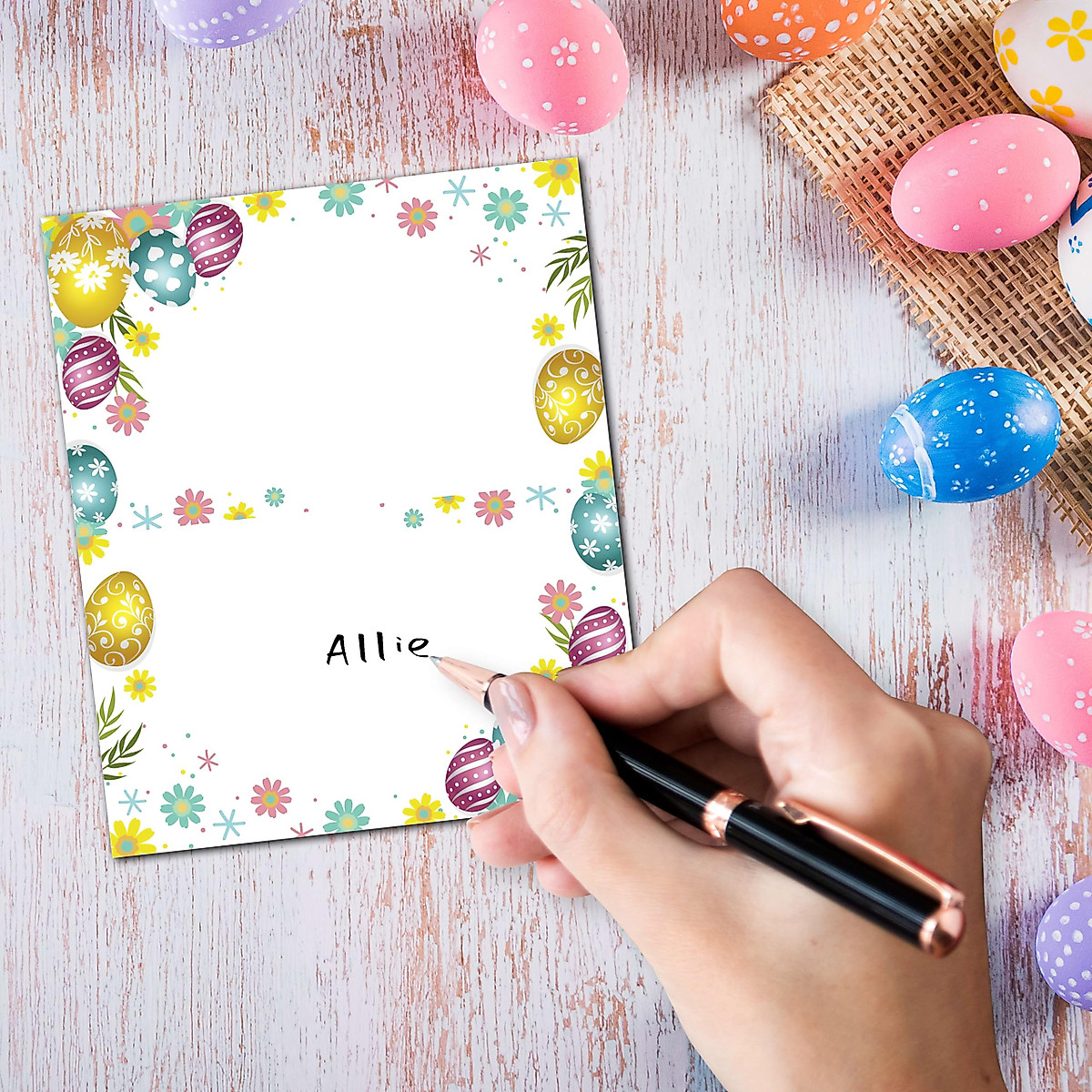 Easter Table Place Cards, Easter Eggs Seating Place Cards for Tables, Holiday Party Tent Cards, Food Tent Labels for Easter Party, Scored for Easy Folding, 25 Pack(A05)