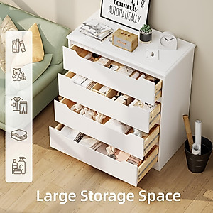 Bealife 4 Drawer Dresser, White Dresser for Bedroom for Storage, Modern Chest of Drawers with Recessed Handle and Anti-Tipping Device for Office, Living Room, Hallway