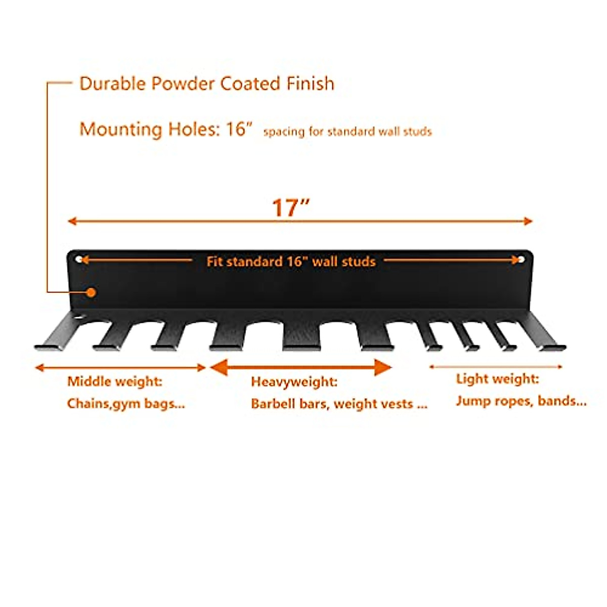 OUUO Home Gym Storage Accessories Equipment Rack for Resistance Bands,Fitness Straps, Jump Ropes,Chains, Curl Bars and Lifting Belts with 10 Prong Hooks (BlackNew)