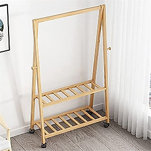 ZJDU Solid Wood Garment Rack,Clothes Rack with Shelves -Rolling Closet Organizer,with Storage Shelves Clothes Hanging Rack, for Entry Ways, Bedrooms,Brown,60×35×150cm