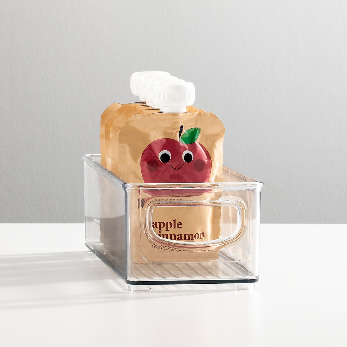 mDesign Small Plastic Nursery Storage Container Bins with Handles for Organization in Cabinet, Closet or Cubby Shelves - Organizer for Baby Food, Bibs, Formula - Ligne Collection - Clear