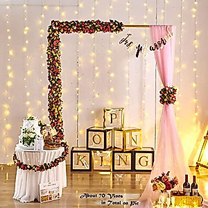 PONKING 8 Pcs 66FT Flower Garland, Artificial Rose Vine Flowers with Green Leaves Hanging for Room, Anniversary Wedding Birthday Christmas Wall Arch Decor, Spring Pink Flower