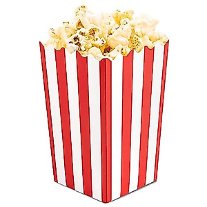100 Pack Paper Popcorn Boxes for Movie Night and Birthday Party Supplies, Red & White, 5.5 in