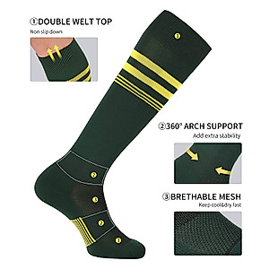 CS CELERSPORT 2 Pack Soccer Socks for Youth Kids, Men and Women Sport Softball Socks with Cushion, Green, Large