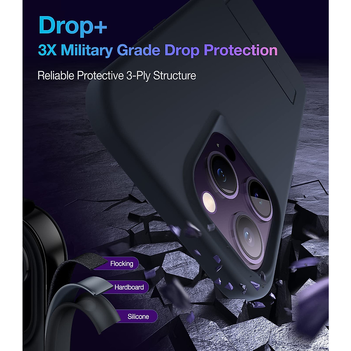 TORRAS Designed for iPhone 14 Pro Max Case with Stand, [10FT Military Grade Drop Protection] [3 Stand Ways Kickstand] Slim Soft-Touch Silicone Anti-Scratch for iPhone 14 Pro Max Phone Case, Black