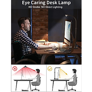 AKRRYR LED Desk Lamp for Home Office, Double Head 24W with USB Charging Port & Wireless Charger, Architect Light 5 Lighting Brightness Flexible Gooseneck Table Reading Study, Black