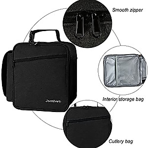 Jereture Lunch Box for Men, Women, Compact Adult Insulated Lunch bag with paper towel bag - Lunch Pail Work Office Cooler, Soft, Leakproof, Fashion. Suit to men, women,work,office,beach (Black)