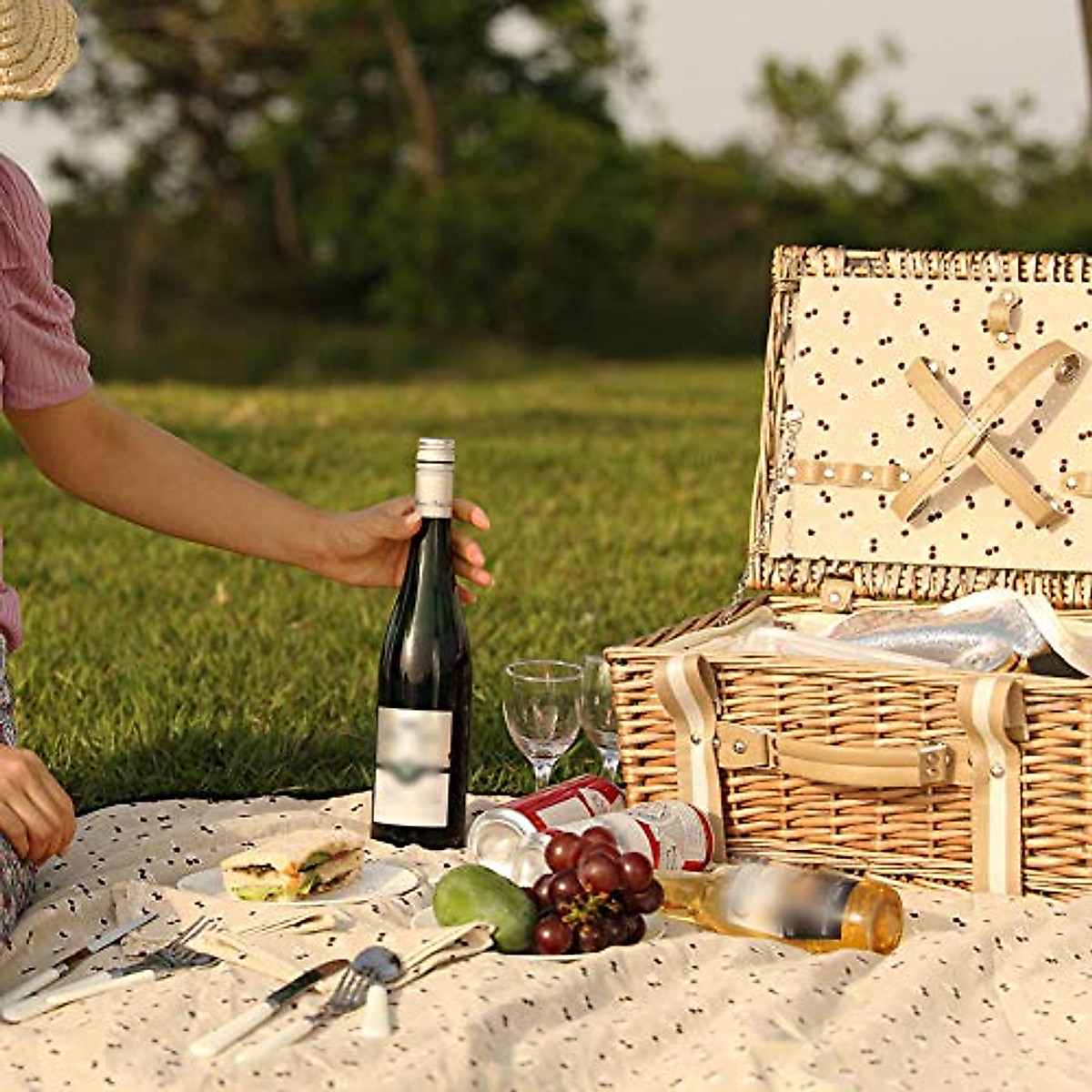Willow Picnic Basket Set for 2 Persons with Large Insulated Cooler Bag and Waterproof Picnic Blanket,Wicker Picnic Hamper for Camping,Outdoor,Valentine Day,Thanks Giving,Birthday.