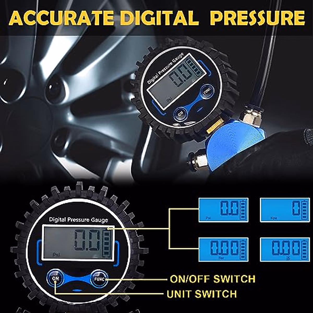 YIYADECO 4 Tire Inflation System with Digital Tire Pressure Gauge Air UP Down Monitor, Air Pressure Equalizer for Car Truck and Offroad Vehicles, with Closed Flow Air Chuck