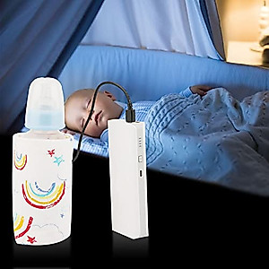 Baby Bottle Warmer with USB Plug Portable Milk Travel Heater Storage Bag for Toddler Milk Bottle Insulation Thermostat(Rainbow-Pattern)