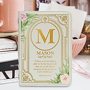 9.6x6.6 Inch Personalized Bible Cover, Custom Bible Cover – Personalized Leatherette Bible Cover and Carrying Case with Handle, Womens Bible Case - White Small (Design 1)