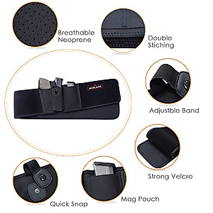 Acelane Belly Band Holster for Concealed Carry Abdominal Band Gun Holster Tactical Elastic Waist Pistols Adjustable Belly Wrap IWB OWB Mag Pouch Fits Firearm Handgun Revolvers for Men & Women