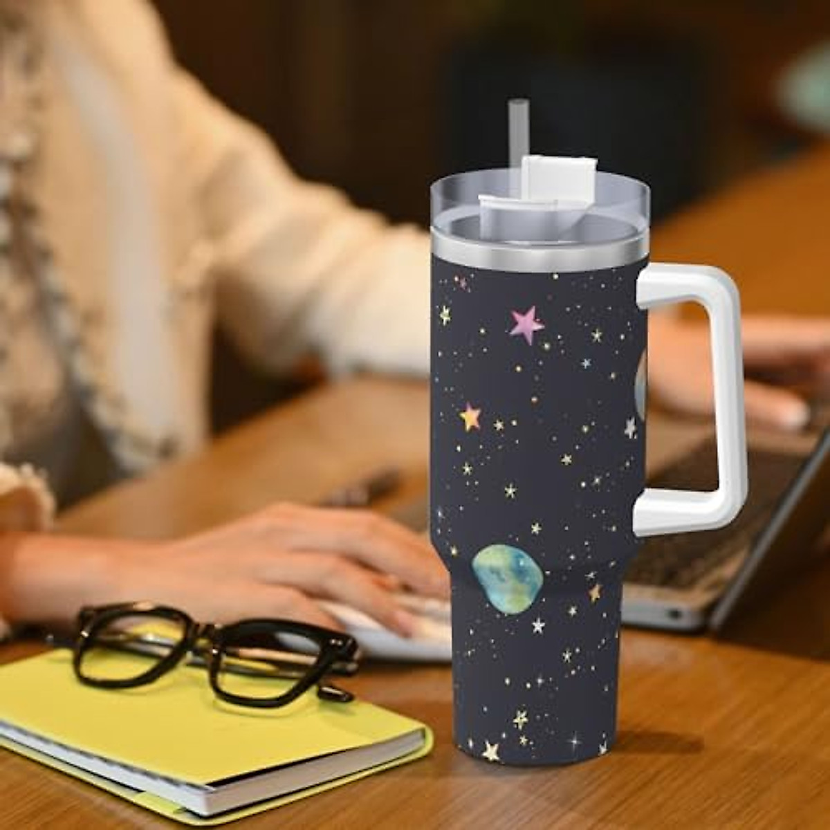 HULIBIN Galaxy.. Print Double Deck Stainless Steel Travel Coffee Cup With Lid 40 Oz Ice Bully Cup