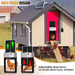 Automatic Chicken Coop Door with Solar Panel, Solar Powered Chicken Coop Door with Timer and Light Sensor, Weatherproof Full Aluminum Chicken Door, Auto Chicken Door Opener for Home Farms