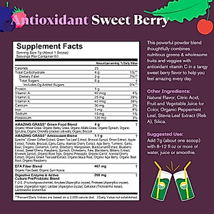 Amazing Grass Greens Blend Antioxidant: Super Greens Powder Smoothie Mix with Organic Spirulina, Beet Root Powder, Elderberry & Probiotics, Sweet Berry, 60 Servings (Packaging May Vary)